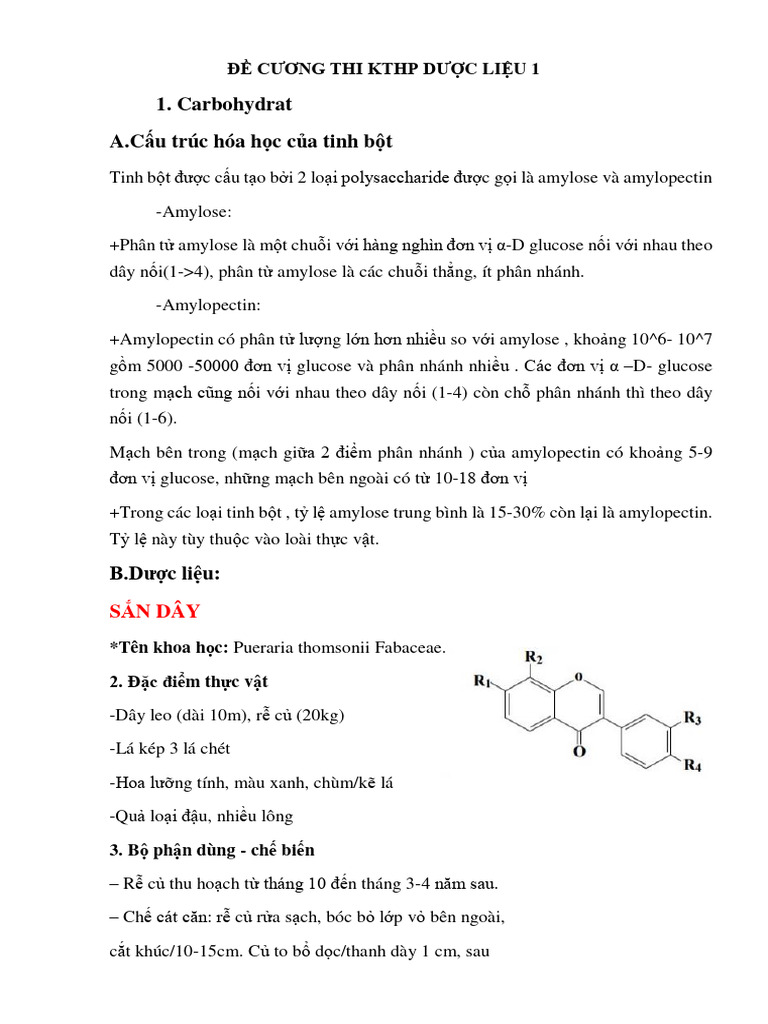 Đề Cương Thi Kthp Dược Liệu 1 Chốt | PDF