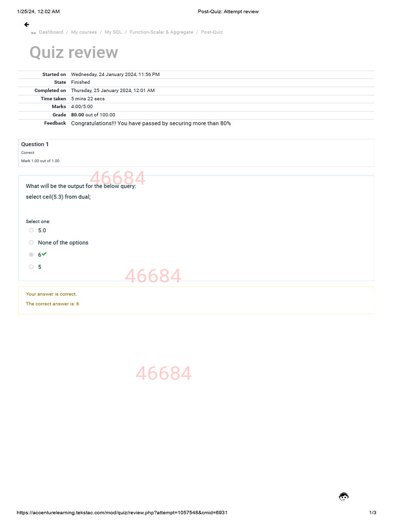 Post-Quiz - Attempt Review Function | PDF | Databases | Data Management