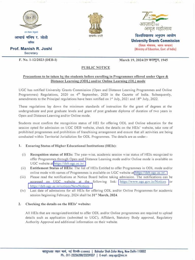 Public Notice Precautions ODL | PDF | Academia | Higher Education