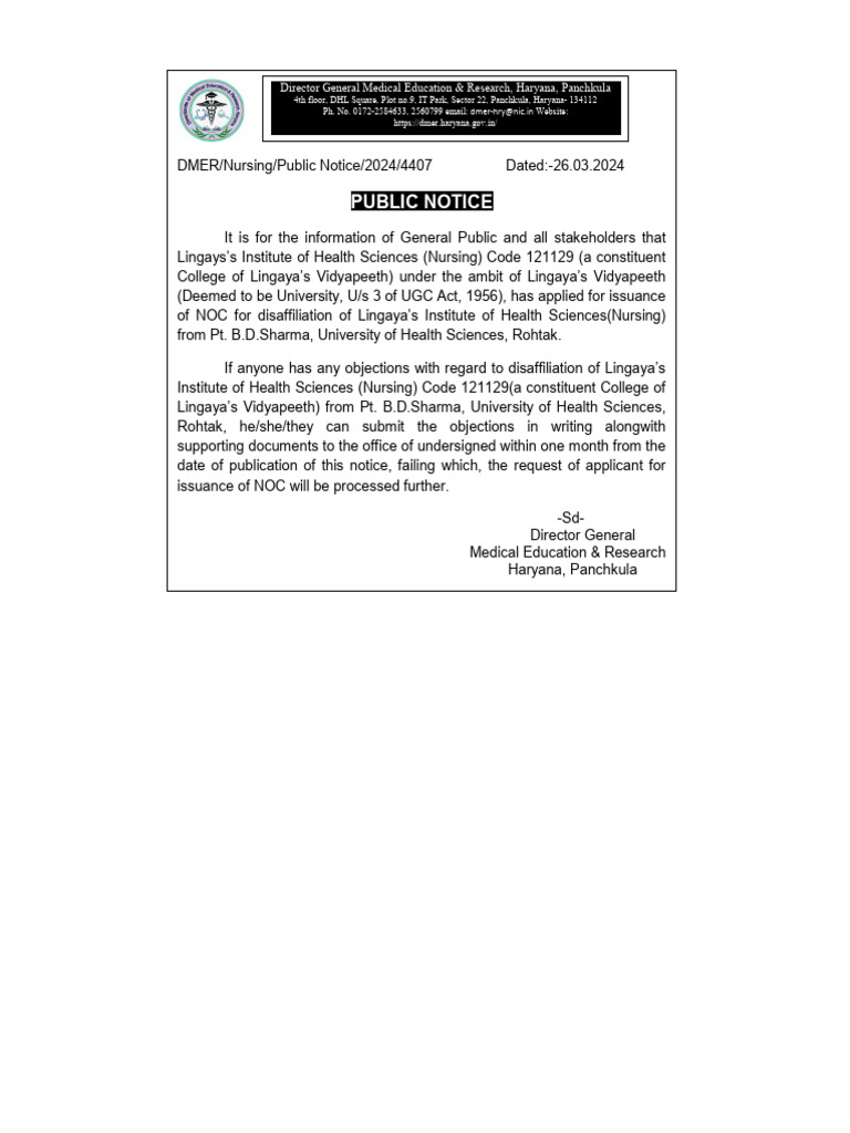 NOC Application for Nursing Institute Disaffiliation | PDF