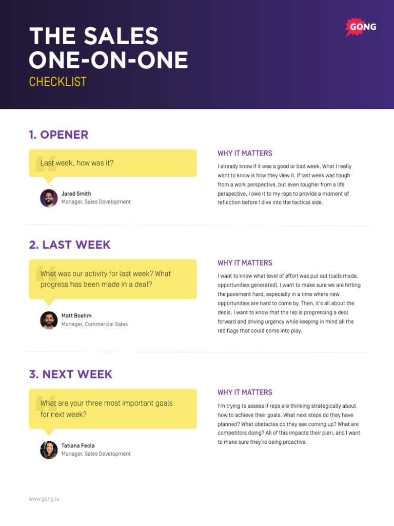6 - Sales One-On-One Checklist | PDF | Goal | Motivation