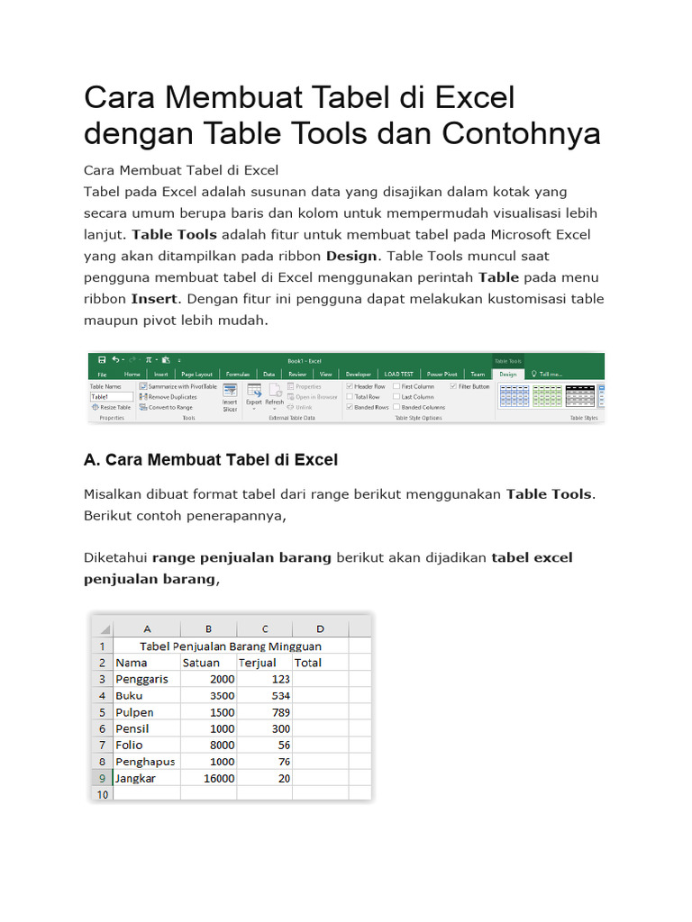Cara Membuat Tabel Di Excel Dengan Table Tools Dan Contohnya | PDF