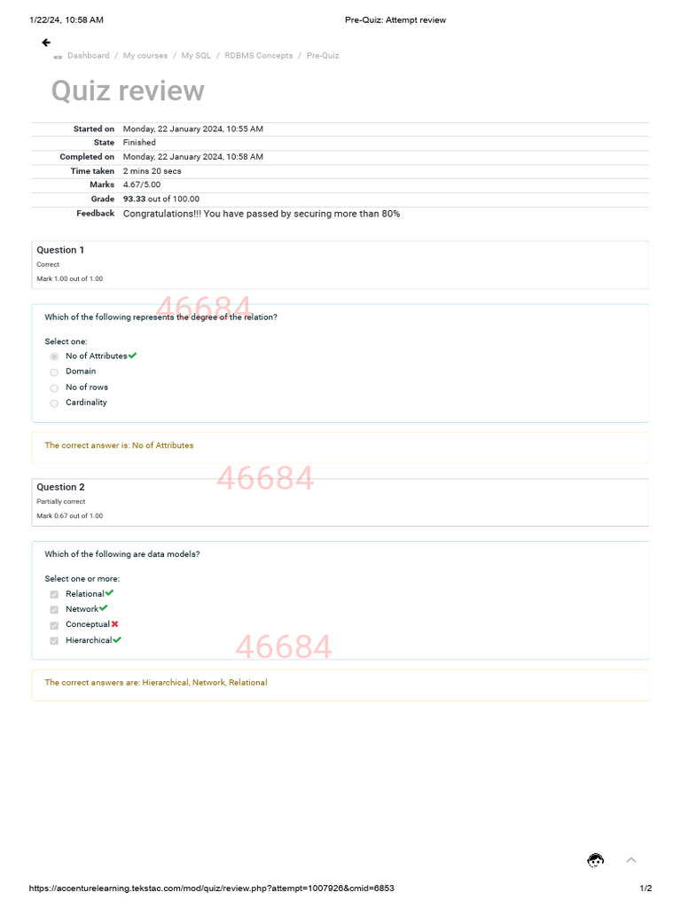Pre-Quiz - Attempt Review | PDF | Relational Database | Information Retrieval