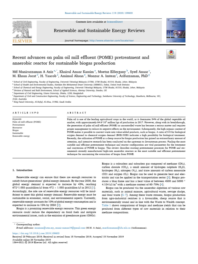 Recent Advances On Palm Oil Mill Effluent (POME) Pretreatment and ...