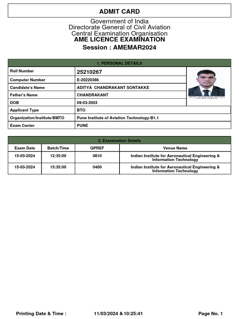 Admit Card | PDF