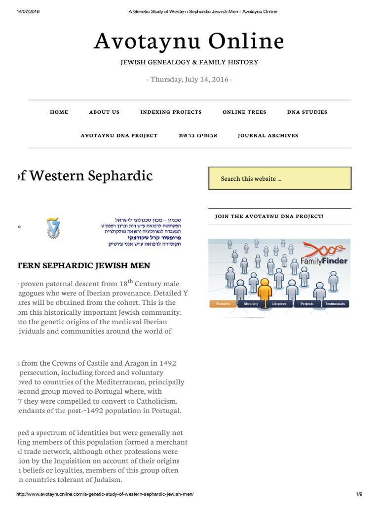A Genetic Study of Western Sephardic Jewish Men - Avotaynu Online | PDF ...