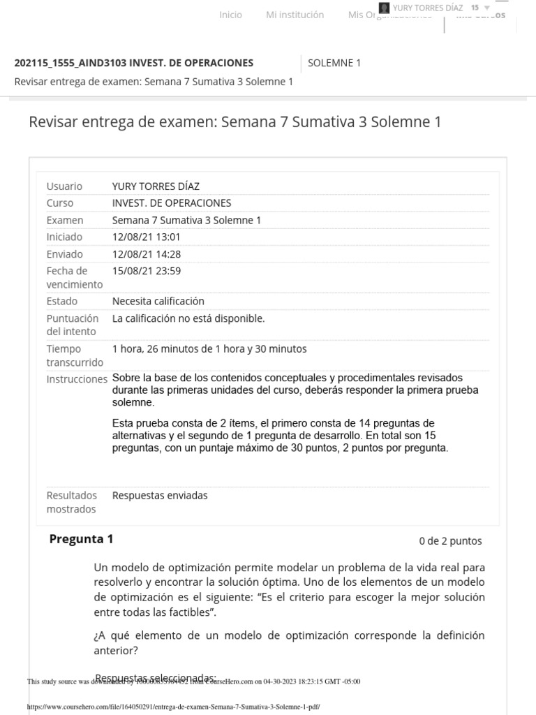 Entrega de Examen Semana 7 Sumativa 3 Solemne 1 .. PDF | Descargar gratis PDF | Programación ...