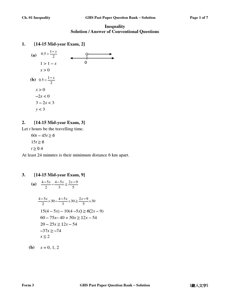 (14-19) 3A-Ch.1-Linear Inequalities in 1 Unknown - ANS | PDF | Algebra ...