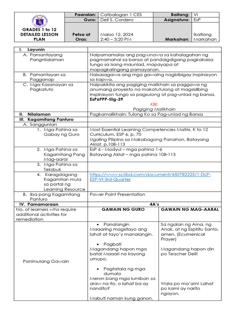 ESP 6 - Q3 - Week 5 | PDF