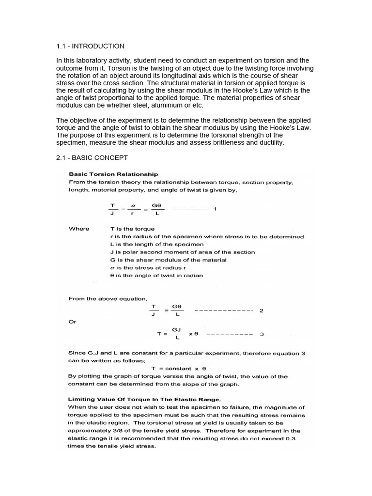 Lab Report Torsion | PDF | Strength Of Materials | Young's Modulus