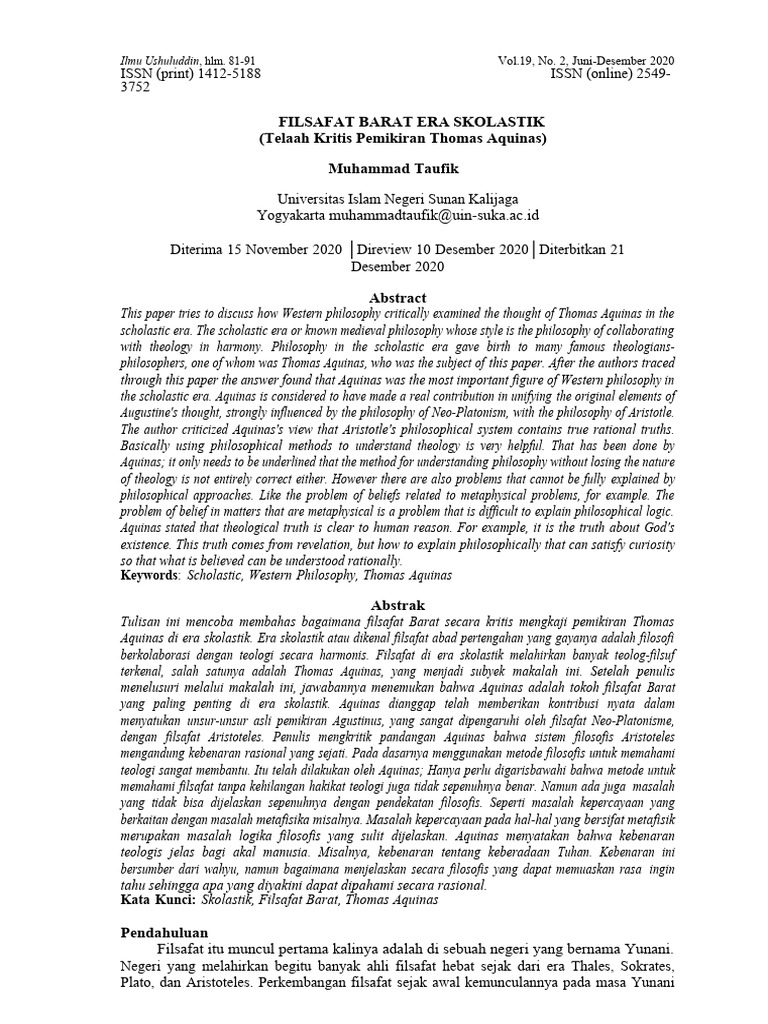 FILSAFAT - BARAT - ERA - SKOLASTIK - Telaah - Kritis - Pemikir Thomas ...