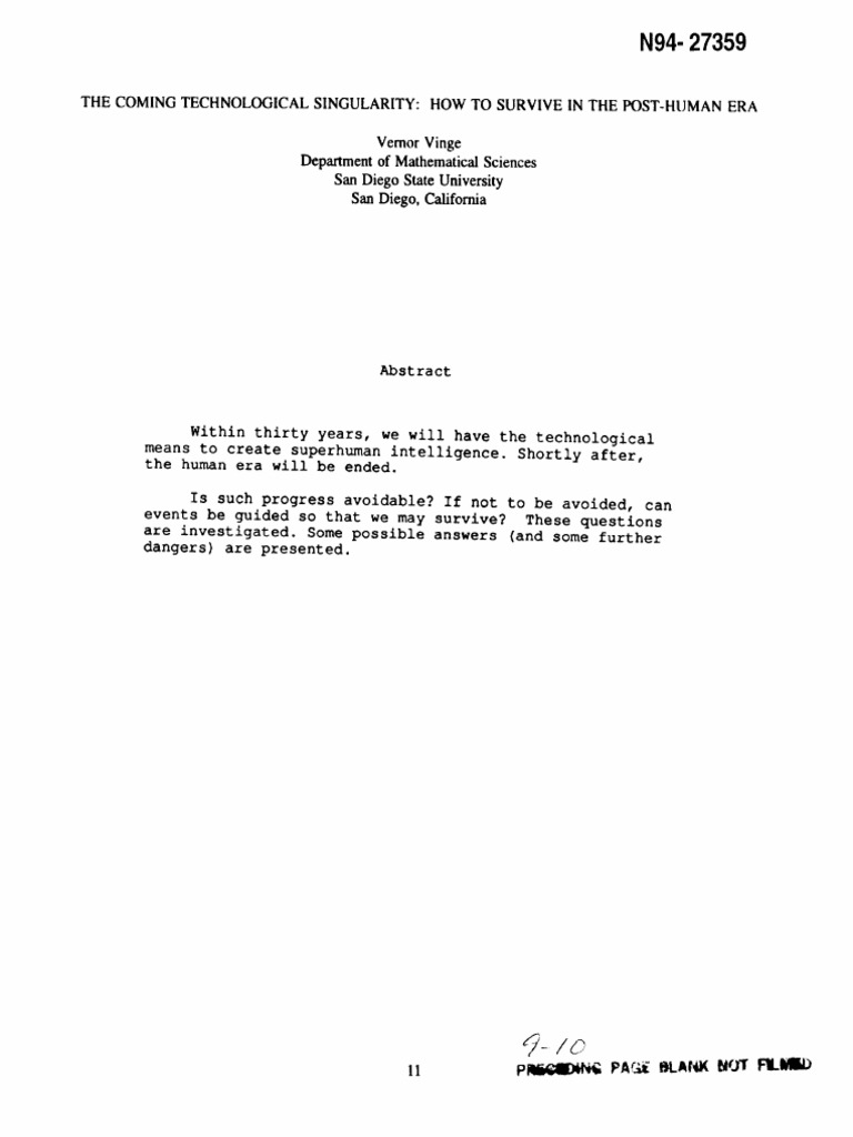 Vinge V (1993) The Coming Technological Singularity. Whole Earth Rev 81.88-95 | PDF ...