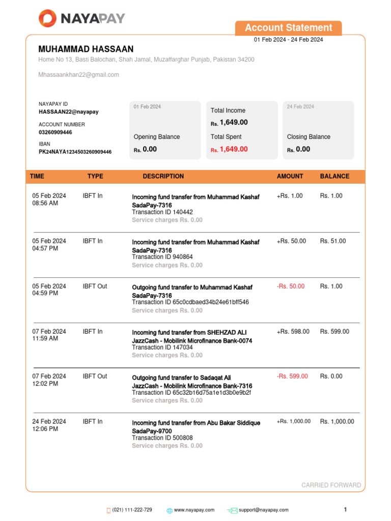 Pakistani Bank Statement | PDF | Financial Services | Banking