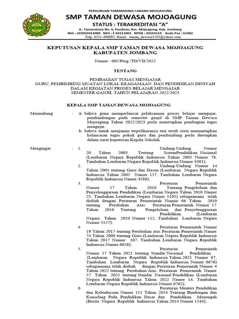 005-SK Pembagian Tugas-1 | PDF