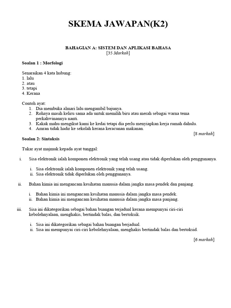 Skema Jawapan K2 Percubaan | PDF