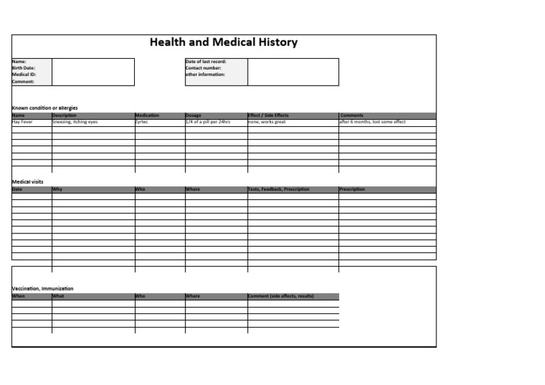 Comprehensive Health History Template | PDF | Self-Improvement
