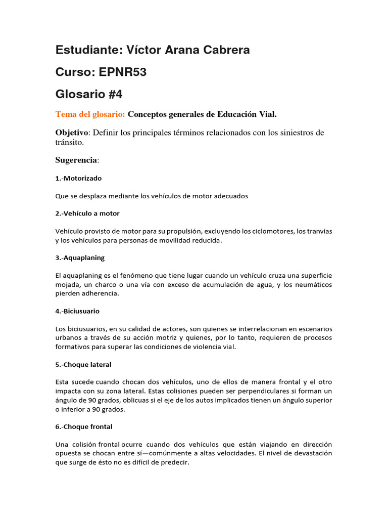 Glosario, Estudiante Victor Arana Cabrera | PDF | Camión | Tráfico