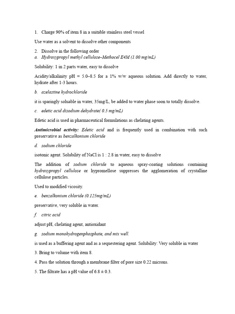 Nasal Spray Order of Formulation | PDF