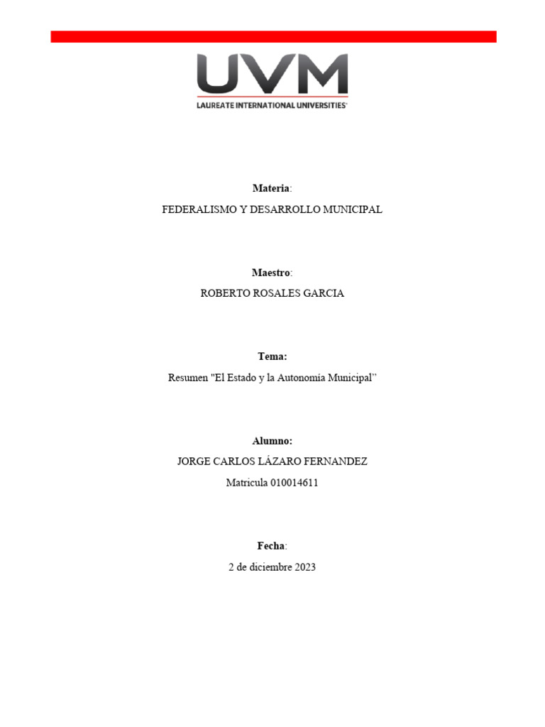 El Estado y La Autonomía Municipal | PDF | Autonomía | Estado (política)