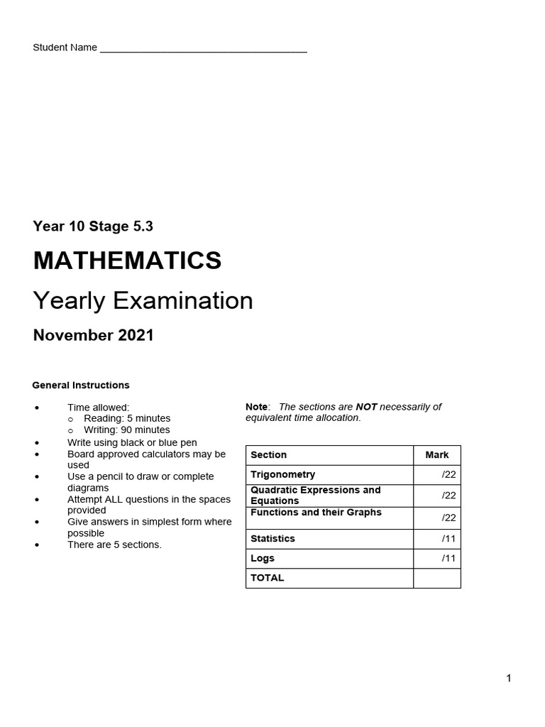 Year 10 2021 Maths 5.3 Task 4 Assessment | PDF | Mathematics ...