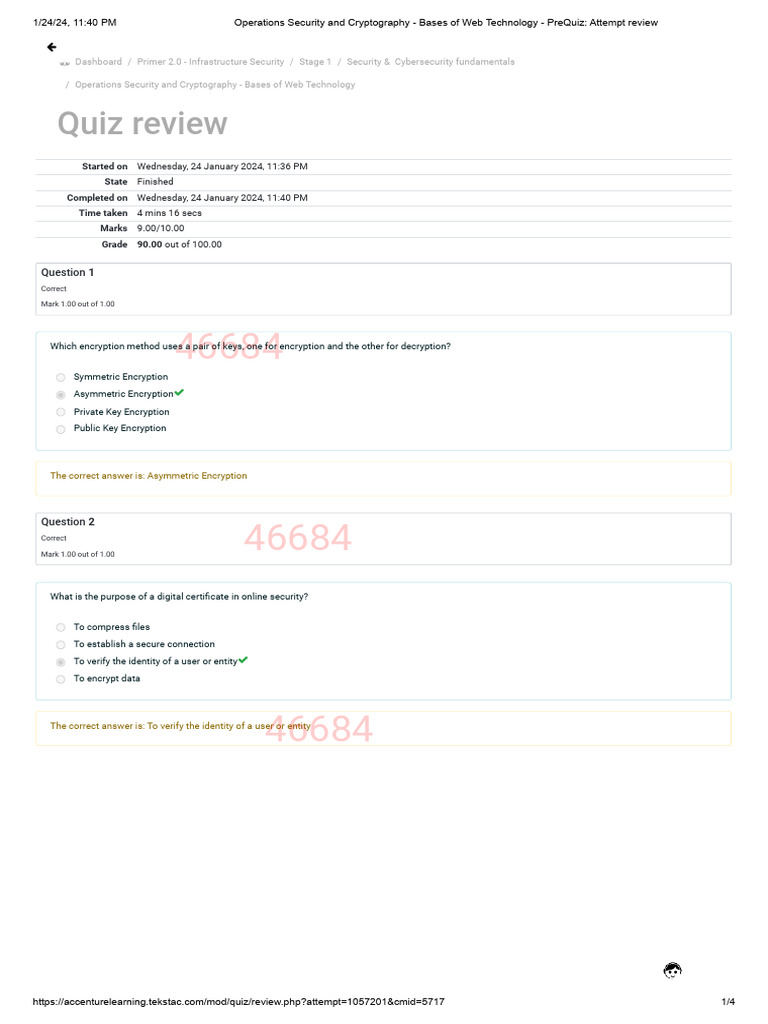 Operations Security and Cryptography - Bases of Web Technology - PreQuiz - Attempt Review | PDF ...