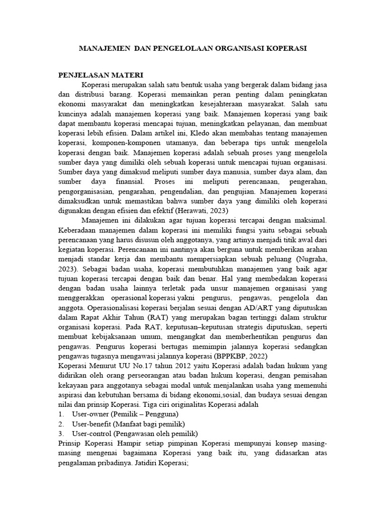Manajemen Dan Organisasi Koperasi Kelompok D | PDF | Bisnis | Pengelolaan Keuangan & Uang
