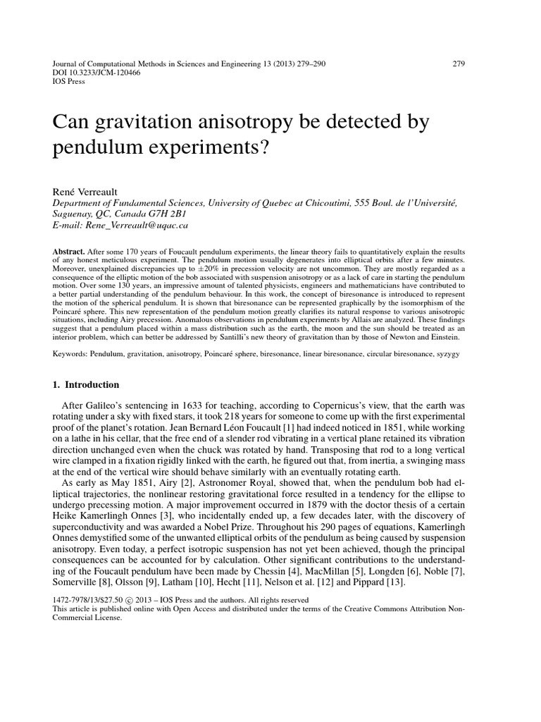 JCMSE Can Gravitation Anisotropy Be Detected by Pendulum Experiments | PDF | Polarization (Waves ...