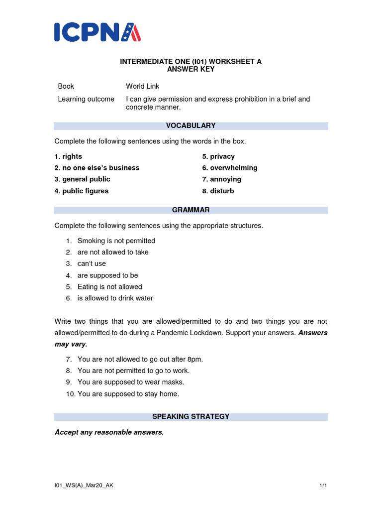 Permission & Prohibition Worksheet | PDF