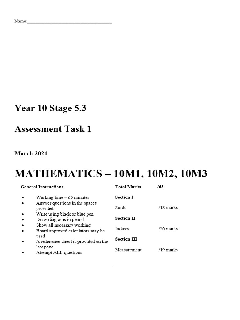Year 10 Mathematics Assessment Task | PDF | Mathematics