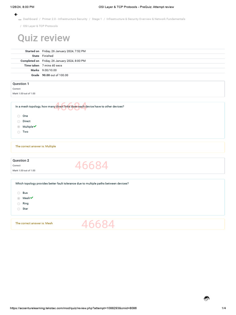 OSI Layer & TCP Protocols - PreQuiz - Attempt Review | PDF | Osi Model | Network Topology