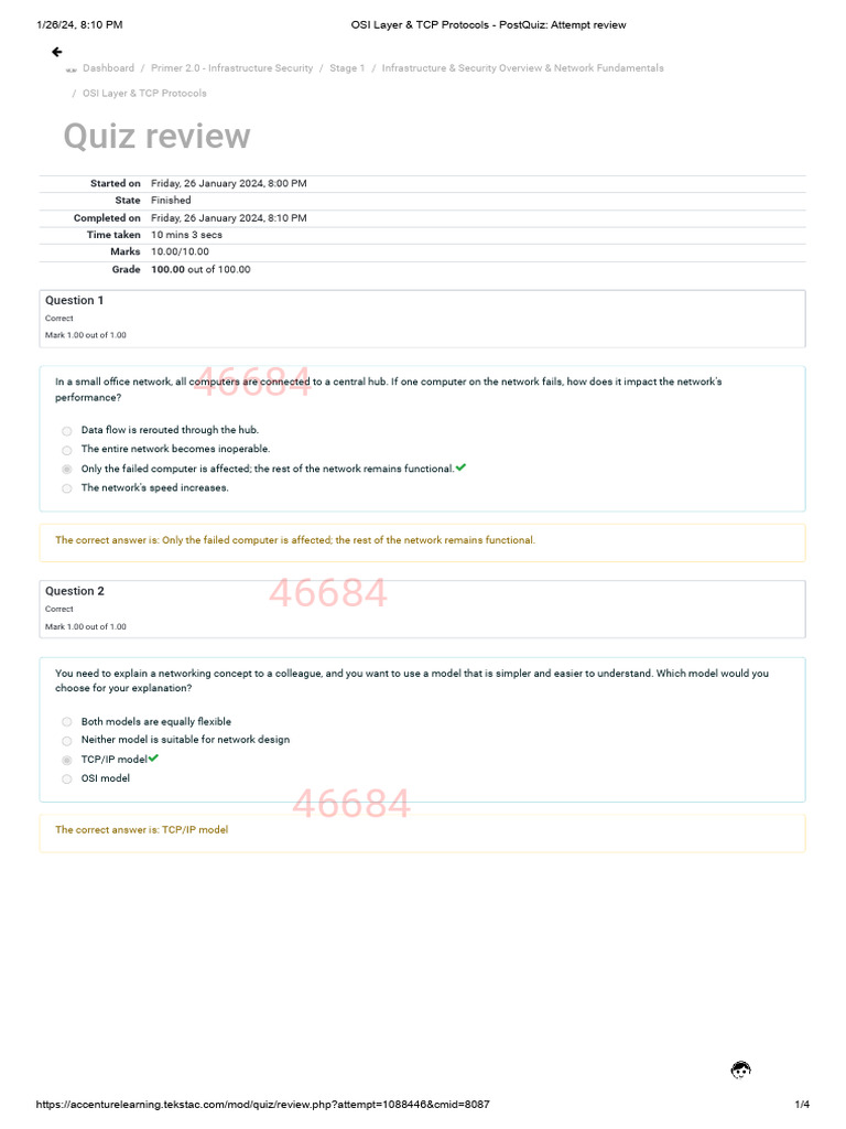 OSI Layer & TCP Protocols - PostQuiz - Attempt Review | PDF | Osi Model ...
