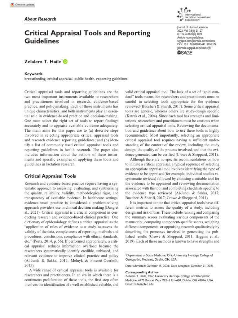haile-2021-critical-appraisal-tools-and-reporting-guidelines | PDF ...