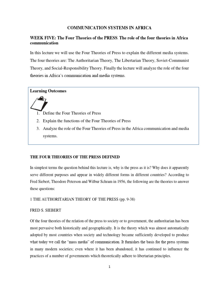 (Communication Systems in Africa) Week5-The Four Theories of The PRESS ...