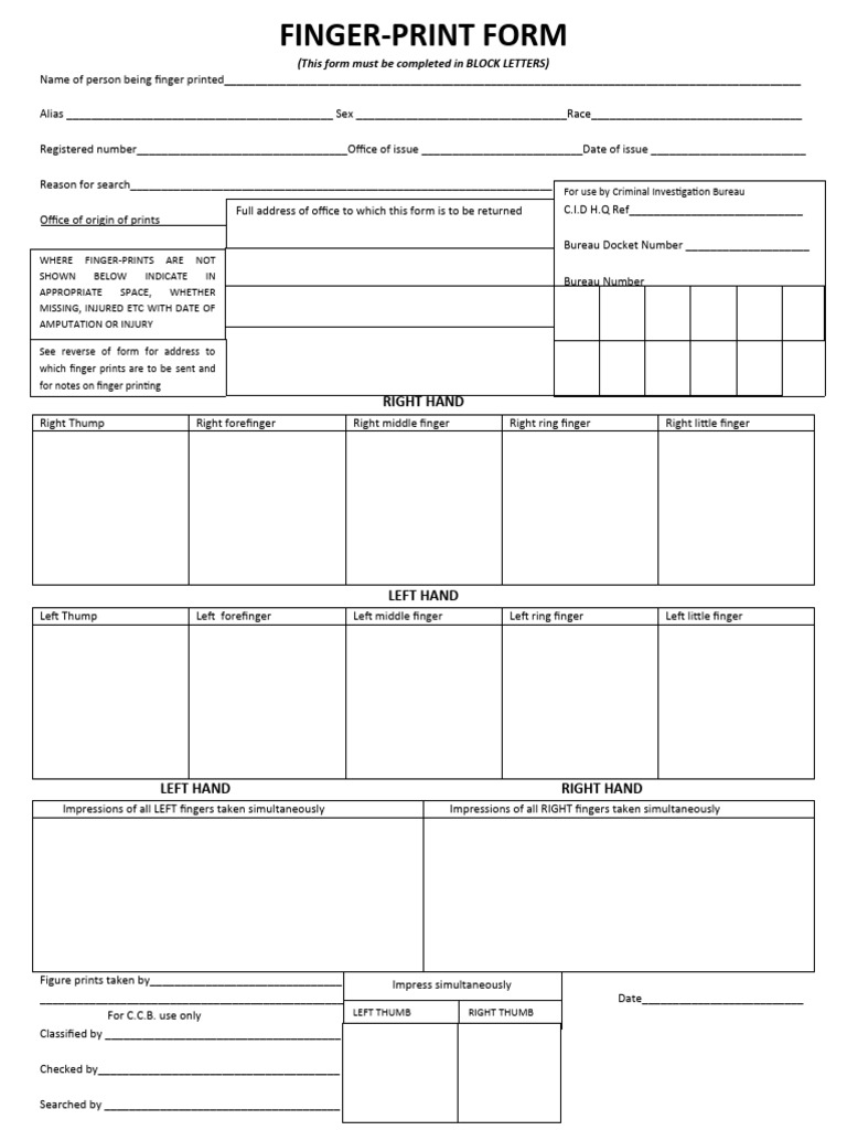 Finger Print Form | Download Free PDF | Fingerprint