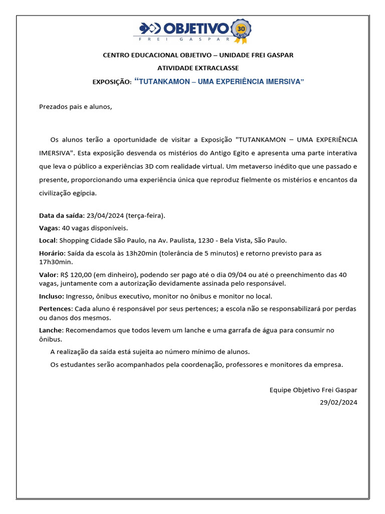 Comunicado Exposição Egípcia Tutankamon | PDF Comunicado Exposição Egípcia Tutankamon | PDF