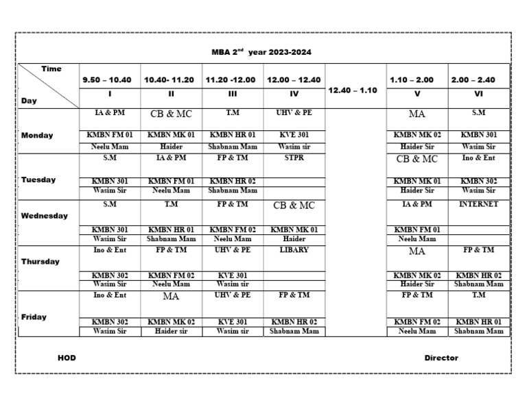 MBA 2nd Year Time Table | PDF