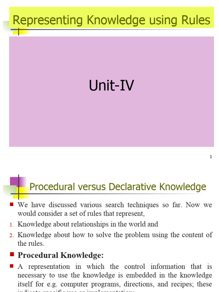 Representing Knowledge Using Rules: Unit-IV | PDF | Knowledge | Mathematical Logic