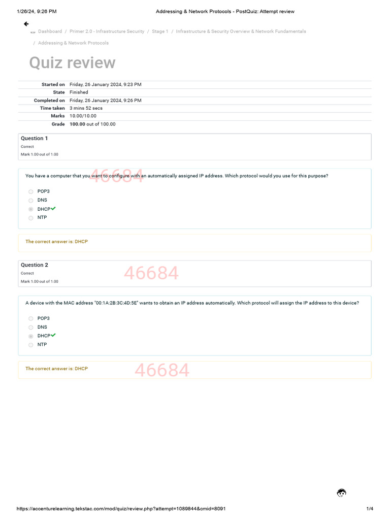 Addressing & Network Protocols - PostQuiz - Attempt Review | PDF | Ip Address | Computer Network