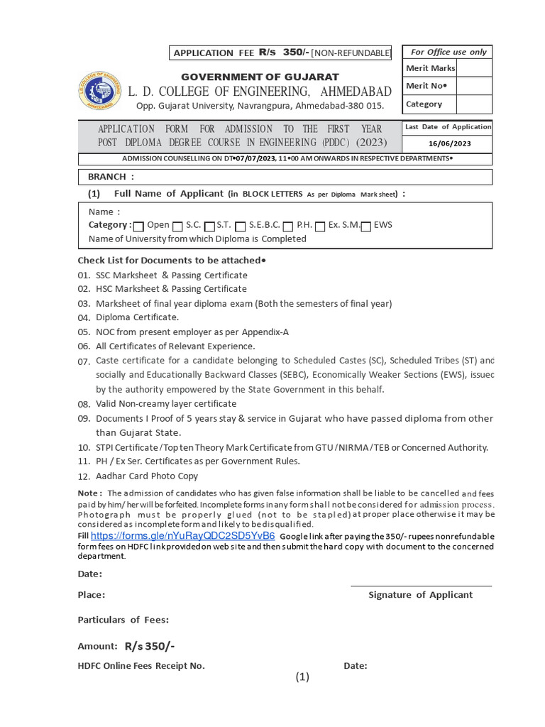 PDDC 2023 Admission Form | PDF | Diploma