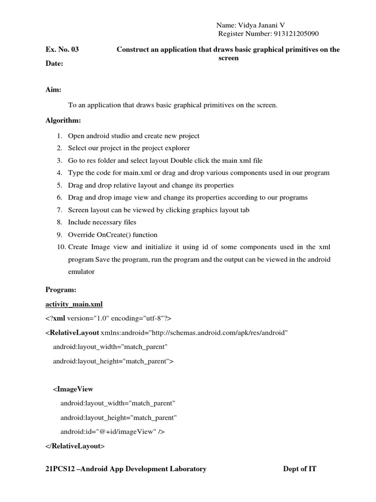 Ex. No. 03 Construct An Application That Draws Basic Graphical Primitives On The Screen Date ...