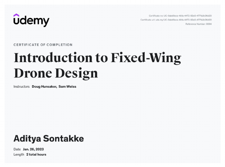 UDEMY Certificate Aircraft Designing | PDF