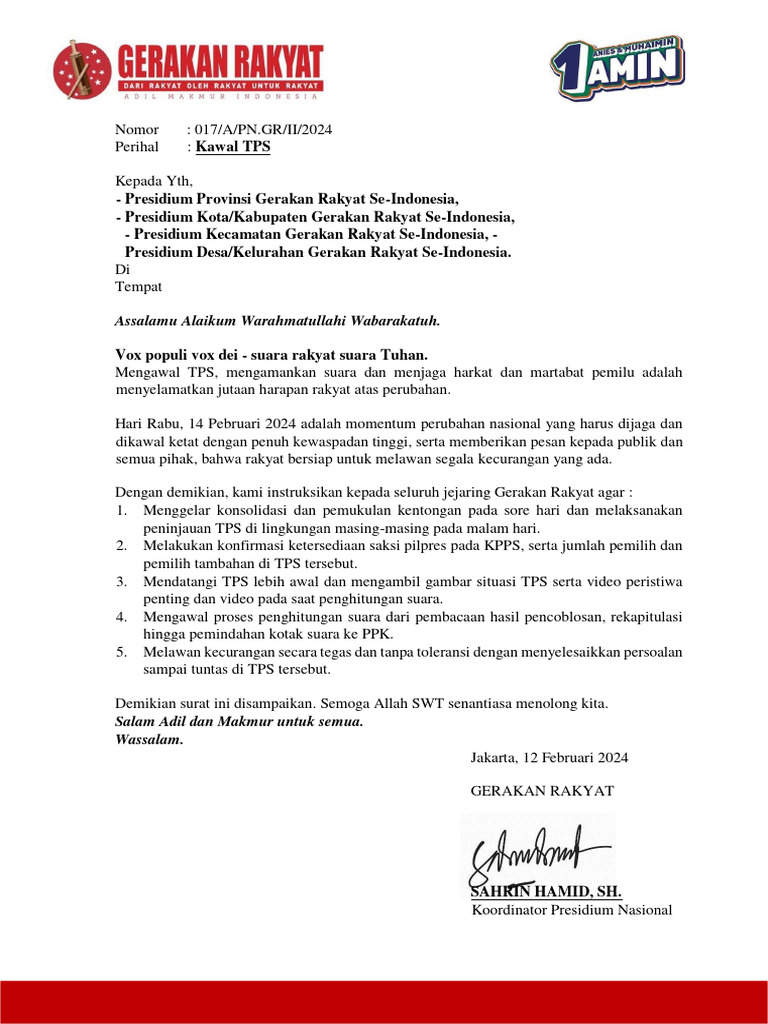 Surat Tugas Kawal TPSs | PDF