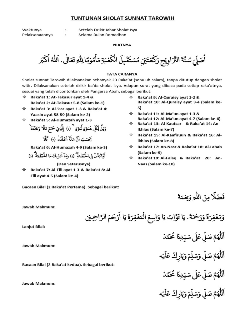 TUNTUNAN SHOLAT SUNNAT TAROWIH (Revisi Terbaru) | PDF
