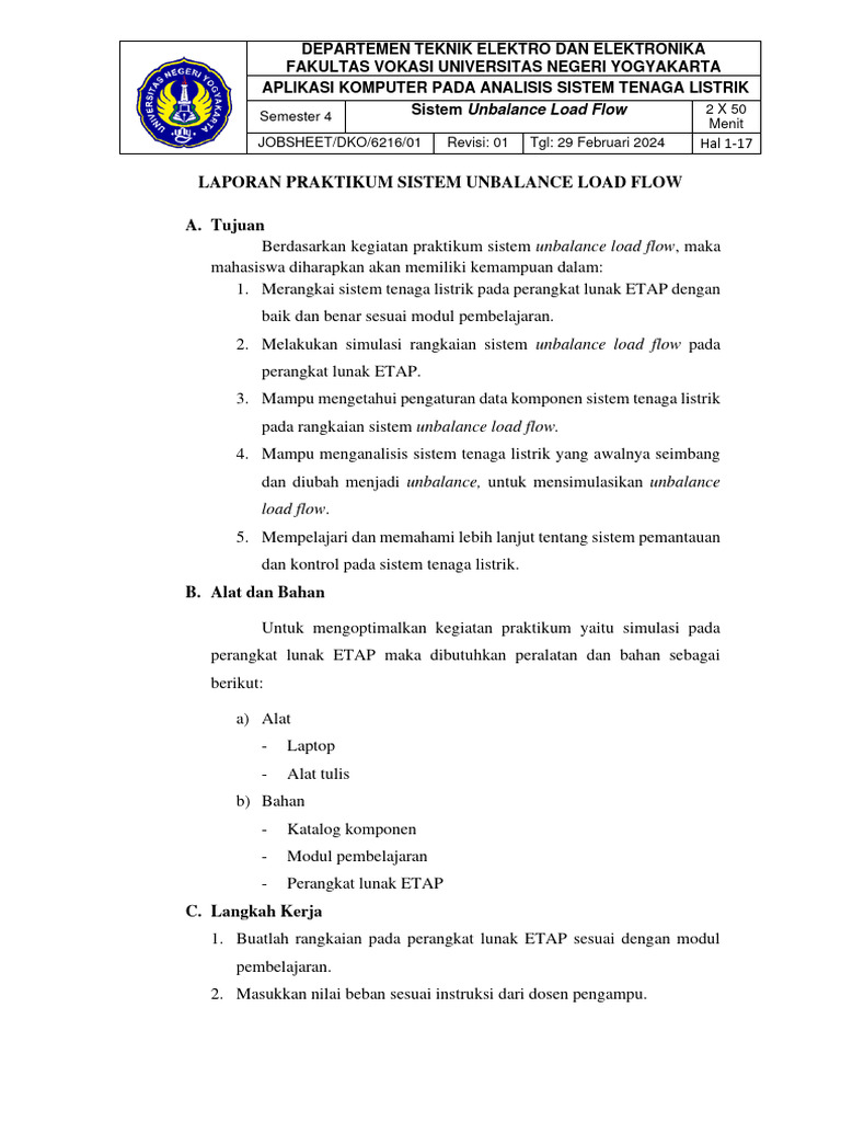 Simulasi Unbalance Load Flow ETAP | PDF