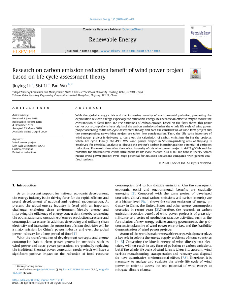 Li 2020 | PDF | Life Cycle Assessment | Wind Power