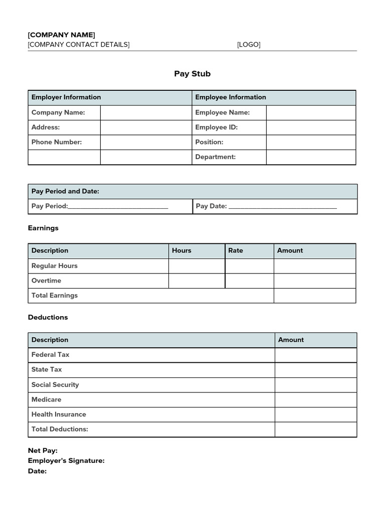 Fillable Pay Stub Template | PDF