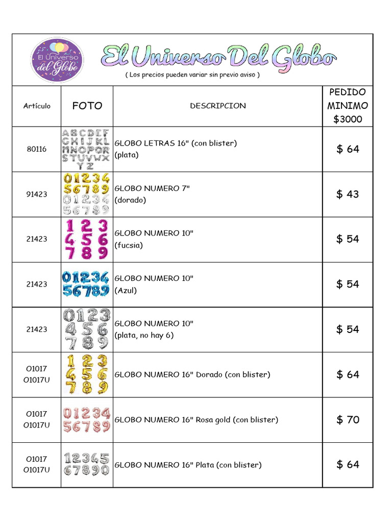 Catalogo Globos Dic 2021 Mayor | PDF | Color | Arco iris