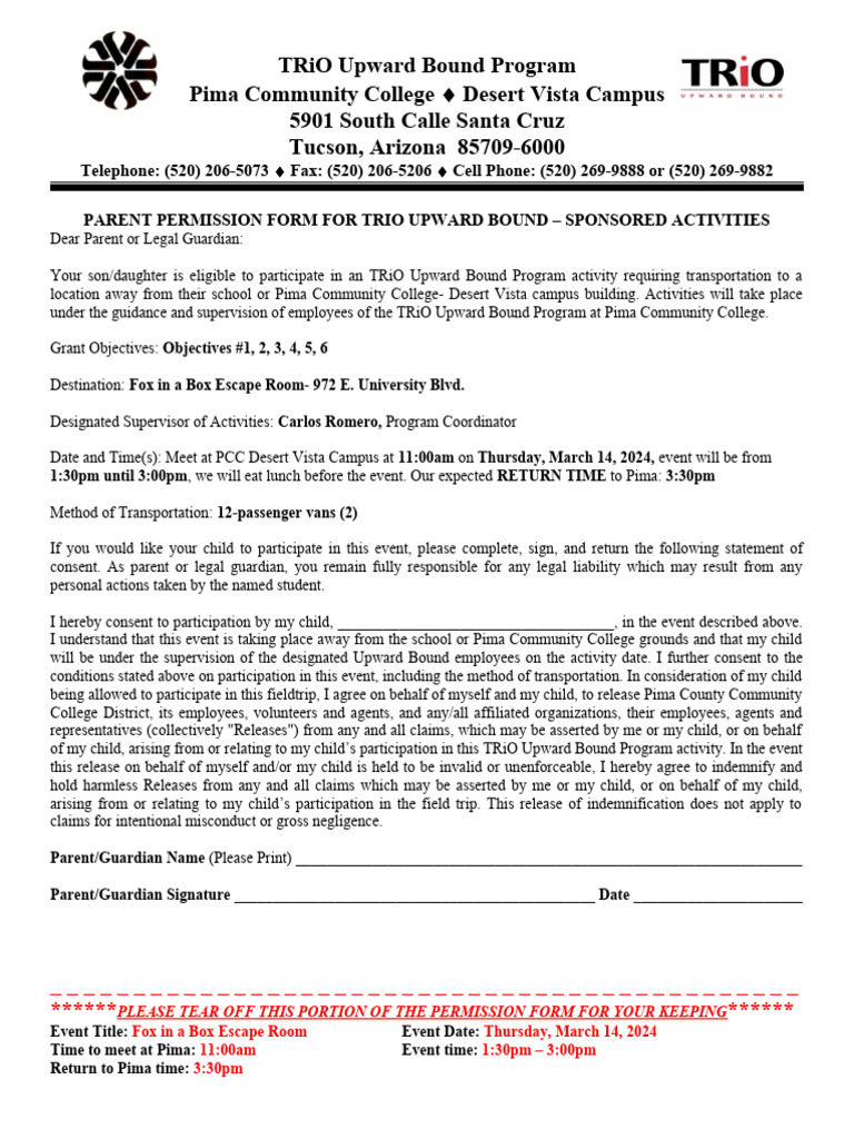 Fox in A Box Escape Room Permission Form - Mar. 14, 2024 2 | PDF ...