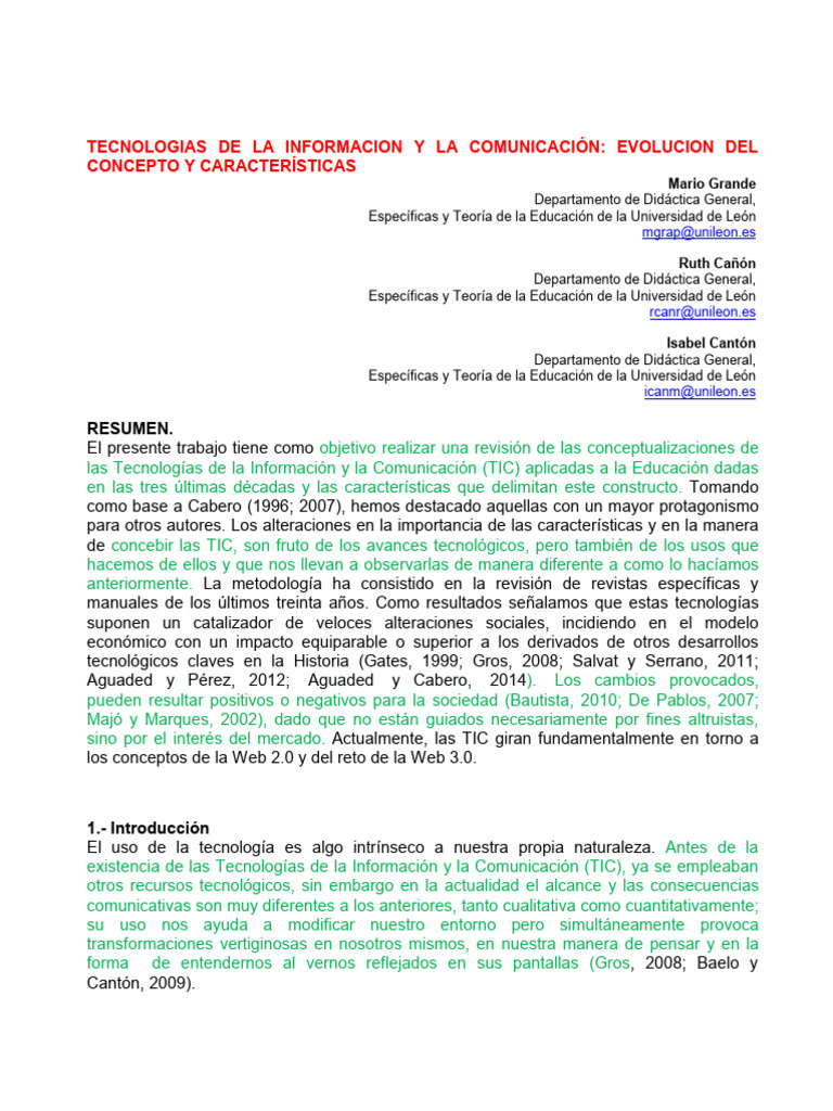 1 Lectura Tecnologías de La Información y La Comunicación | PDF ...