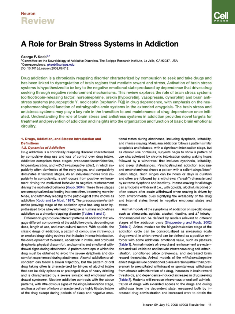 Role Ofr Brain Stress Systems in Addiction | PDF